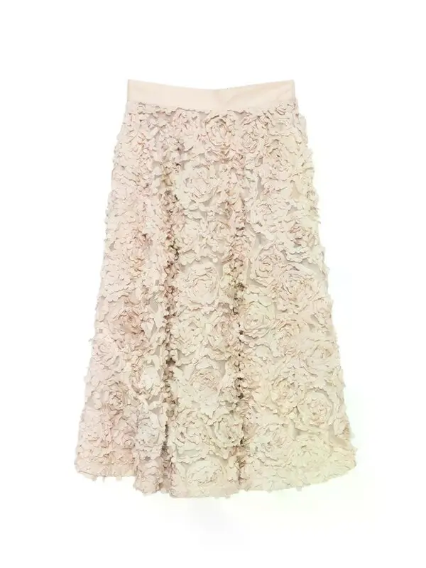 WHITE SAND Floral-detail Midi A-line Skirt - Neutrals