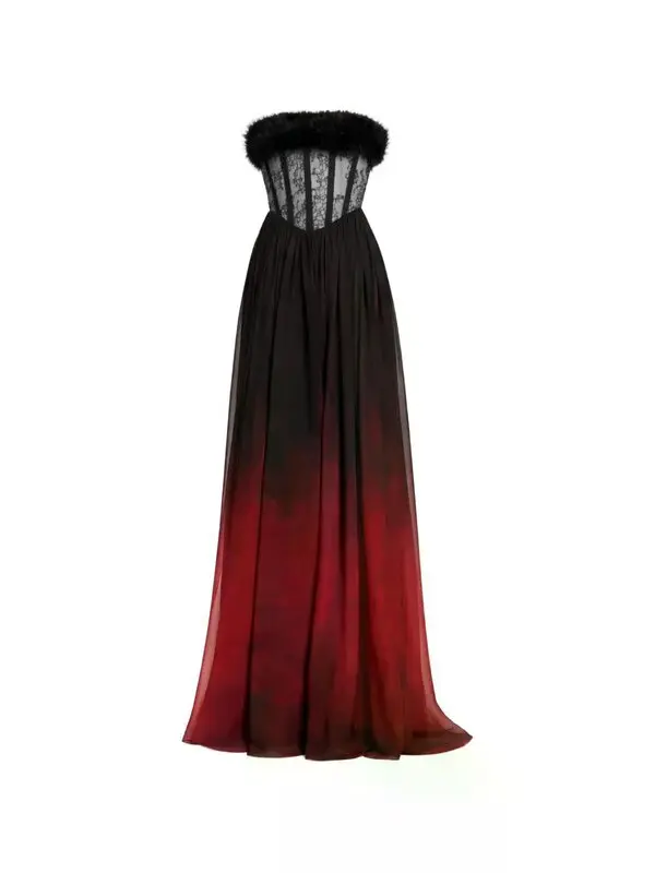 Elie Saab Lace Gradient Chiffon Maxi Dress - Black