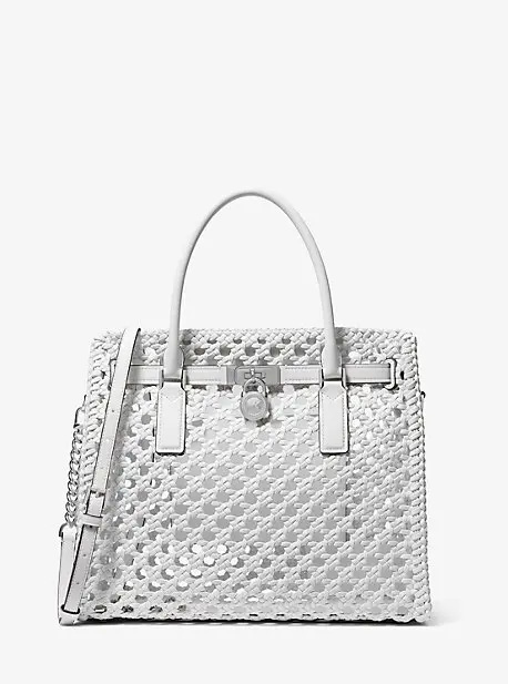 Michael Kors Hamilton Moderne Large Hand-woven Satchel - White