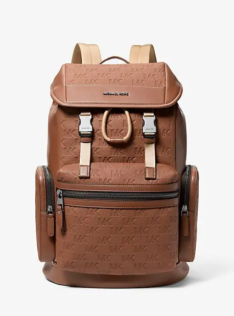 Michael Kors Jet Set Logo Embossed Pebbled Leather Backpack - Brown