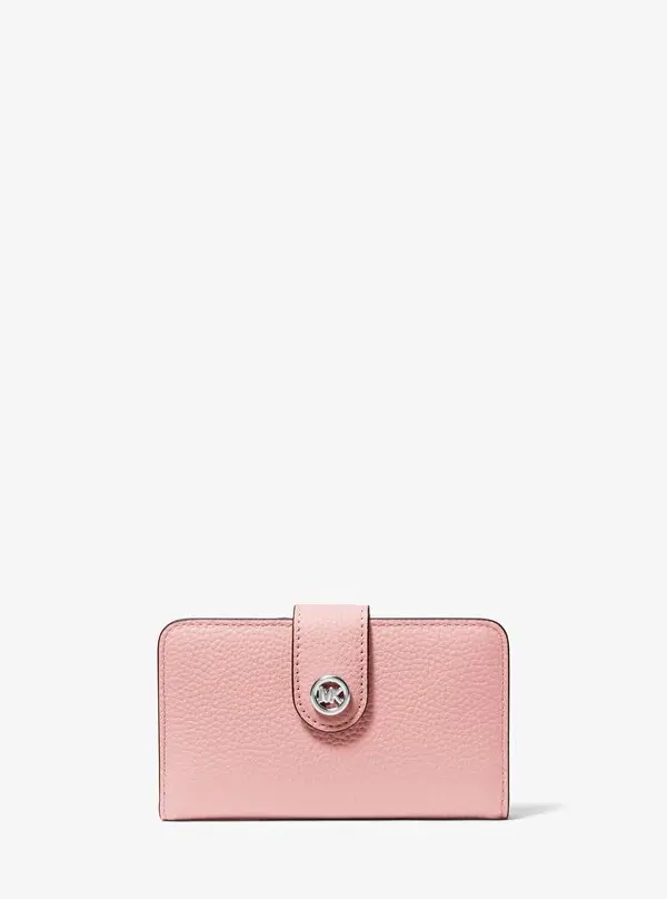 Michael Kors Mk Pop Charm Medium Pebbled Leather Wallet In By - Pink