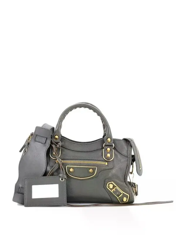 Balenciaga City Classic Studs Leather Mini Satchel - Grey