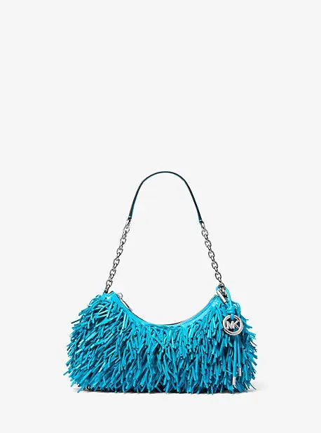 Michael Kors Nolita Medium Fringed Leather Pochette - Blue