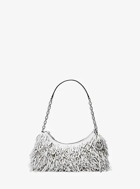 Michael Kors Nolita Medium Fringed Leather Pochette - White