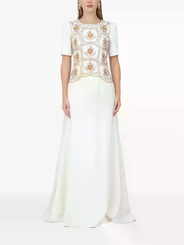 DINA MELWANI Floral Embroidered Maxi Dress - White