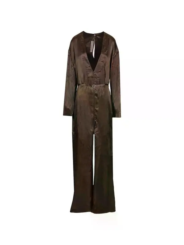 Rick Owens Long-sleeved V-neck Jumpsuit - Brown