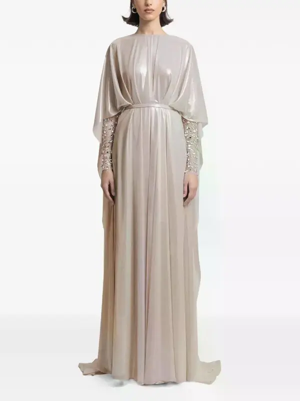 GEMY MAALOUF Embellished-sleeve Maxi Dress - Neutrals