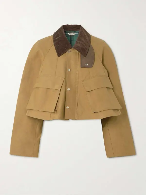 JW Anderson Cropped Corduroy-trimmed Waxed-cotton Jacket - Beige