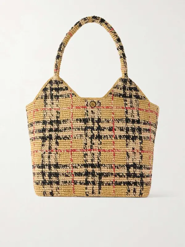 Burberry Margate Checked Raffia Tote - Beige