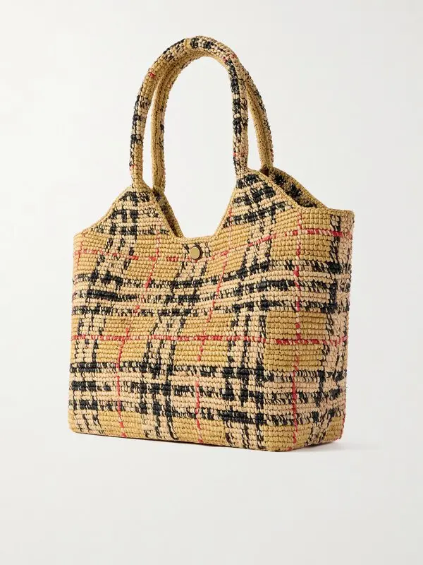 Burberry Margate Checked Raffia Tote - Neutrals