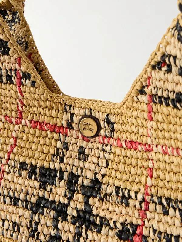 Burberry Margate Checked Raffia Tote - Neutrals