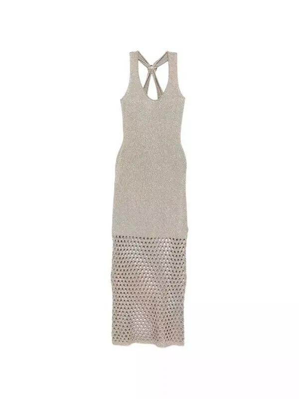 SIMONA CORSELLINI Metallic Open-knit Dress - Neutrals