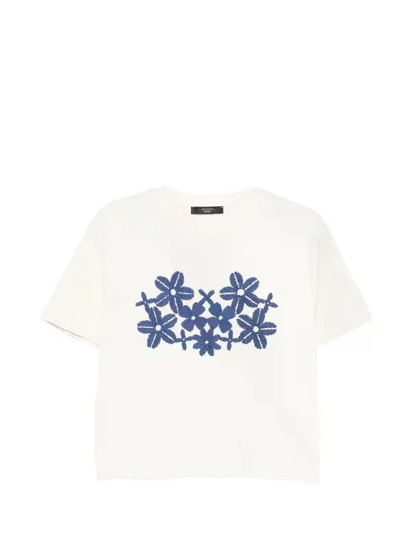 Max Mara Floral-embroidered T-shirt - Neutrals