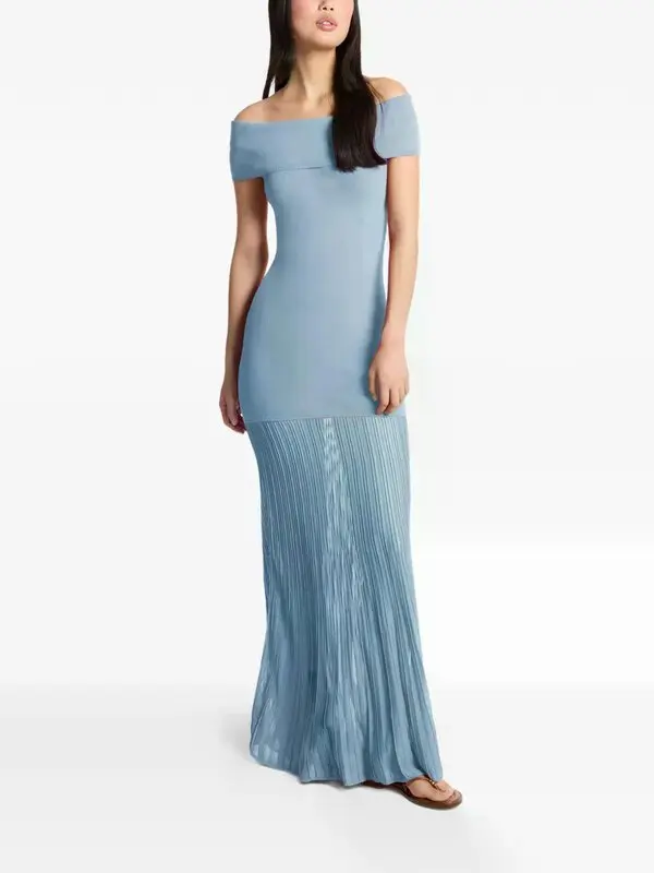 Michael Kors Fold Over Pleated Maxi Dress - Blue