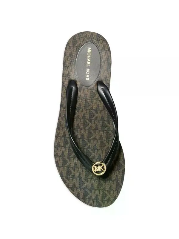 Michael Kors Posie Logo Medallion Flip Flops - Brown