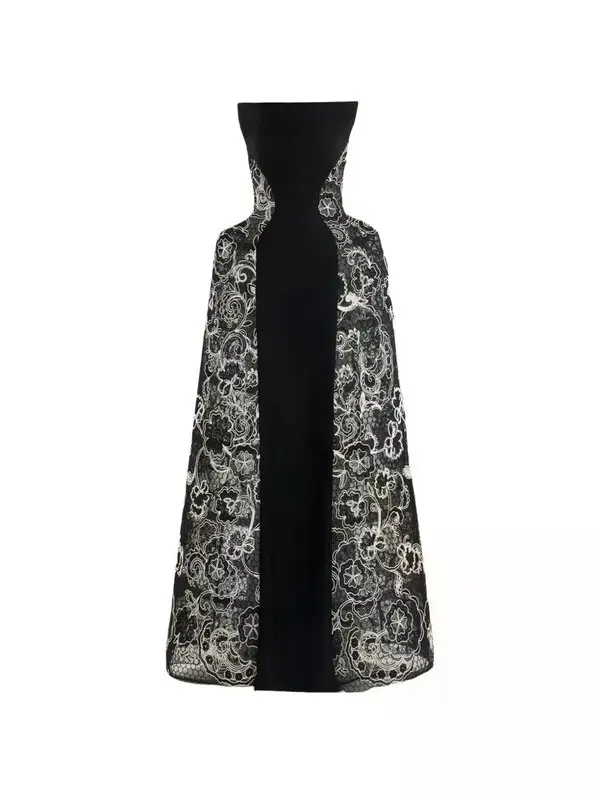 GEMY MAALOUF Strapless Embroidered Maxi Dress - Black