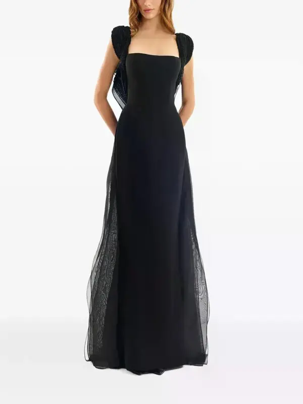 GEMY MAALOUF Embroidered Square-neck Maxi Dress - Black