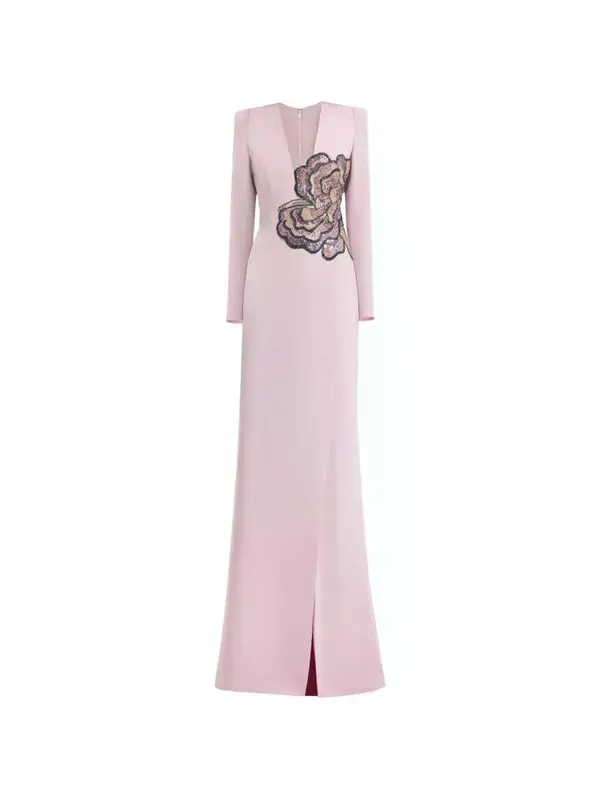 GEMY MAALOUF Beaded V-neck Maxi Dress - Pink