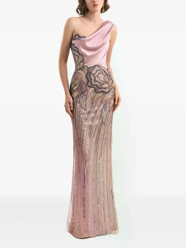 GEMY MAALOUF Embellished One-shoulder Maxi Dress