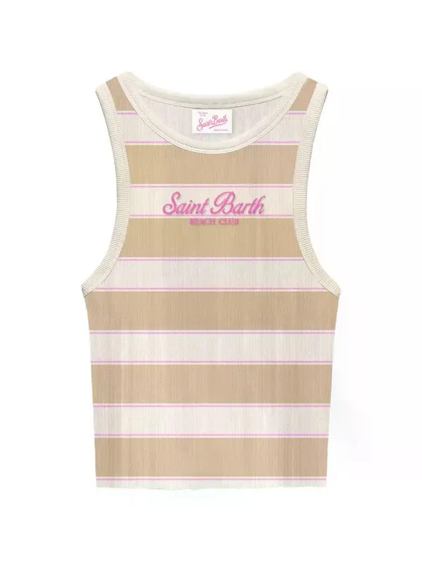 MC2 SAINT BARTH Striped Logo Tank Top - Neutrals
