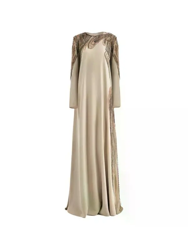GEMY MAALOUF Asymmetrical Beading Maxi Dress - Neutrals