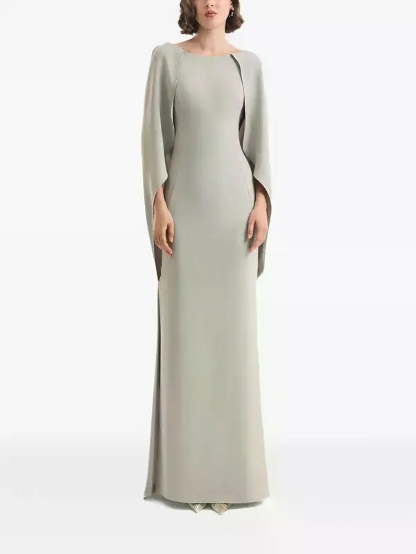 GEMY MAALOUF Cape-sleeves High-neck Maxi Dress - Grey