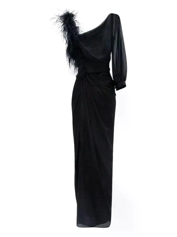 GEMY MAALOUF Asymmetrical-feather Maxi Dress - Black