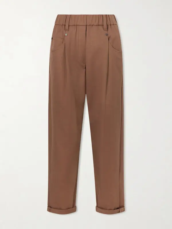 Brunello Cucinelli Cotton-blend Twill Straight-leg Trousers - Brown