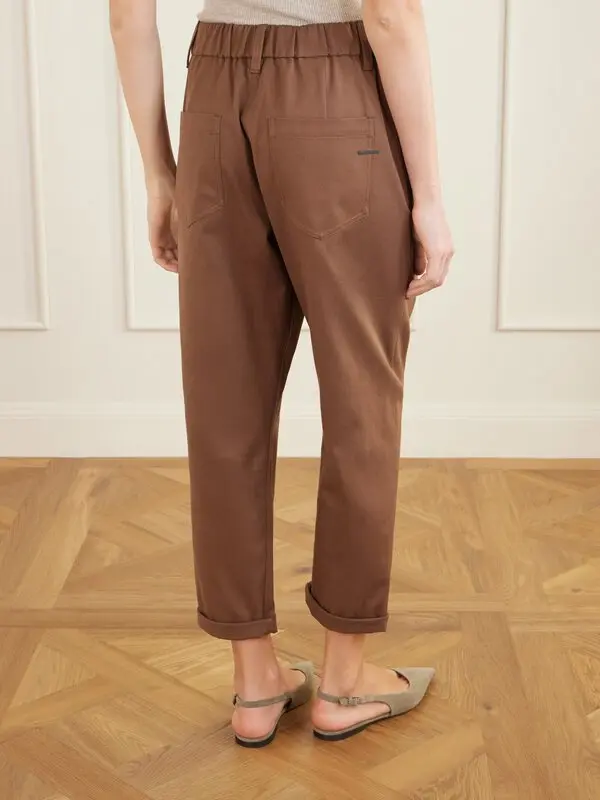 Brunello Cucinelli Cotton-blend Twill Straight-leg Trousers - Brown