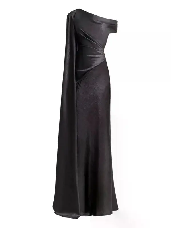 GEMY MAALOUF Asymmetrical-sleeve Draped Maxi Dress - Black