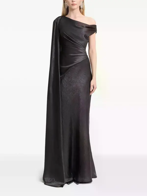 GEMY MAALOUF Asymmetrical-sleeve Draped Maxi Dress - Black