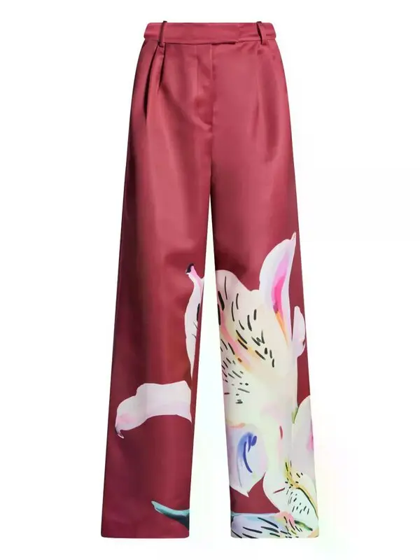LEO LIN Elisha Pleated Floral-print Trousers - Red
