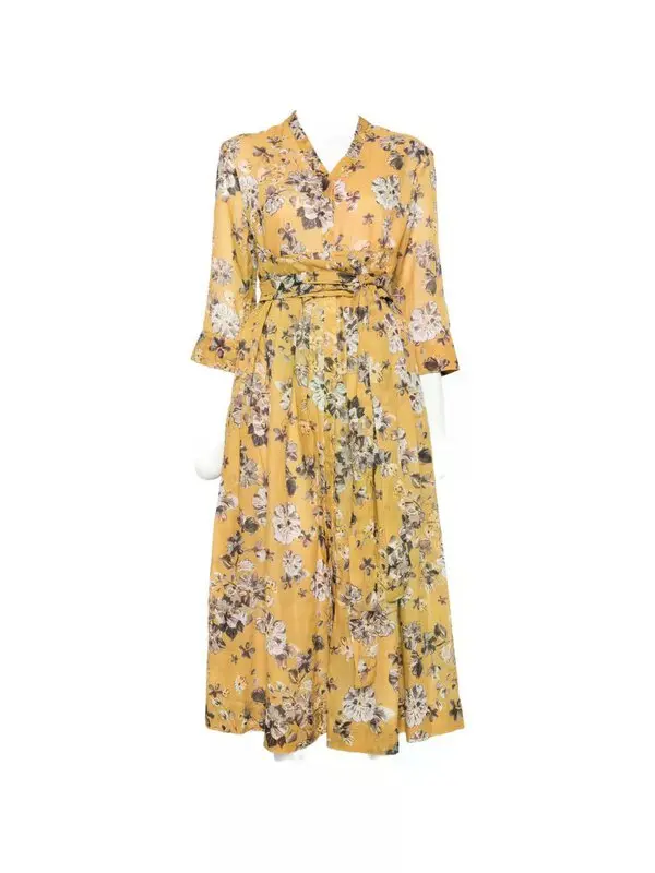 Max Mara Floral-print Tie-waist Midi Dress - Yellow