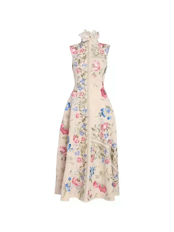 Erdem Floral-print Lace-trim Dress - Neutrals