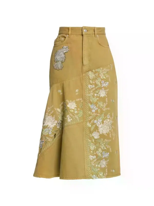 Erdem Floral Embroidered Midi Skirt - Yellow