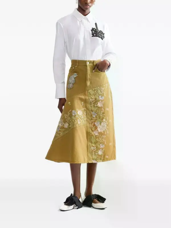 Erdem Floral Embroidered Midi Skirt - Yellow