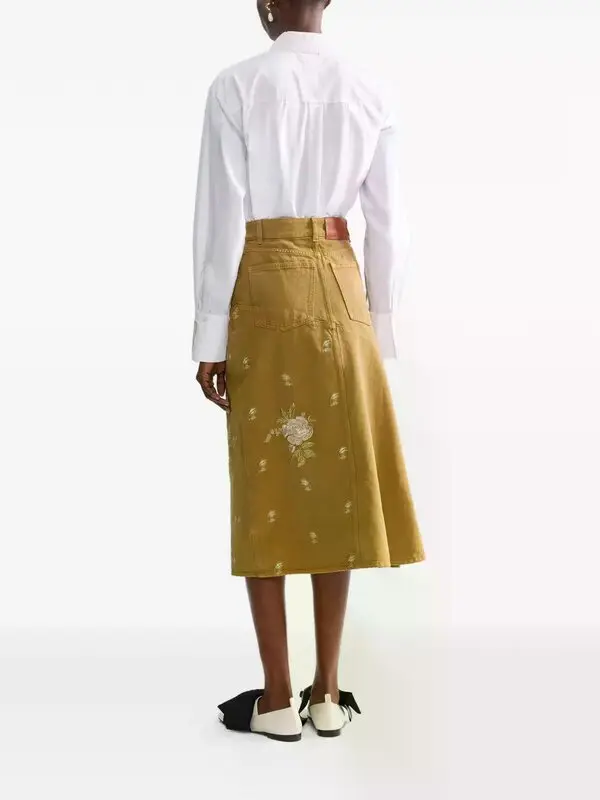 Erdem Floral Embroidered Midi Skirt - Yellow