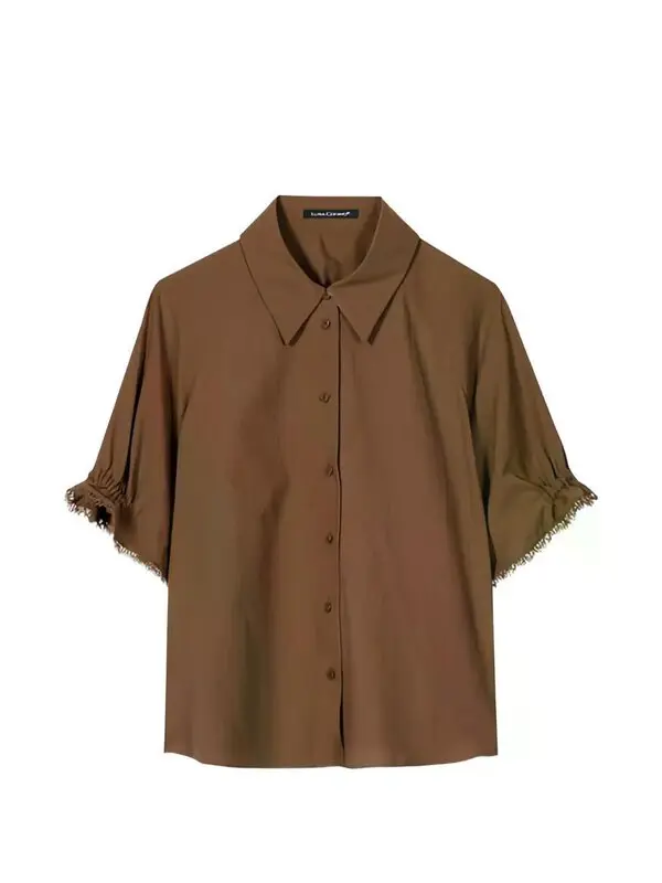 LUISA CERANO Frayed-edge Gathered-sleeve Blouse