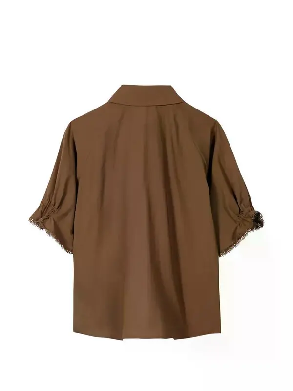 LUISA CERANO Frayed-edge Gathered-sleeve Blouse