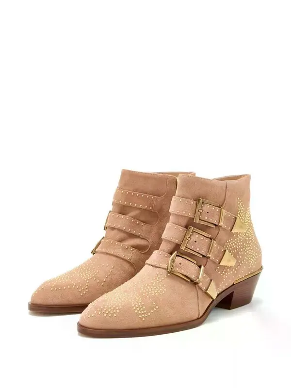 Chloé Susan Studded Buckle-strap Boots - Neutrals