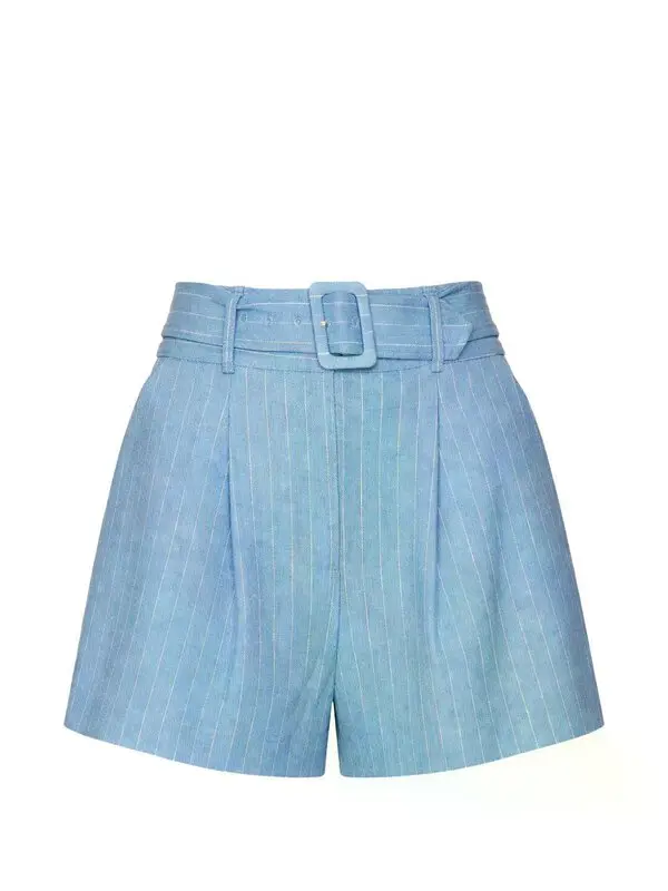 Veronica Beard Piper Pinstripe Belted Shorts - Blue