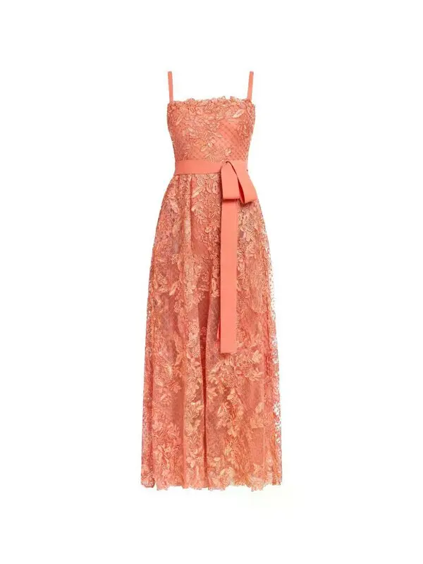 Elie Saab Lace-embroidered Tulle Dress - Orange