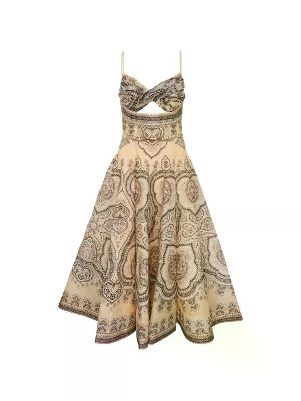 Zimmermann Luna Twist-detail Paisley-print Midi Dress - Neutrals