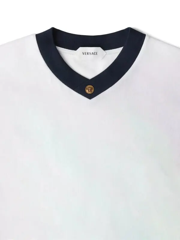 Versace Medusa Hardware V-neck Cotton T-shirt - White