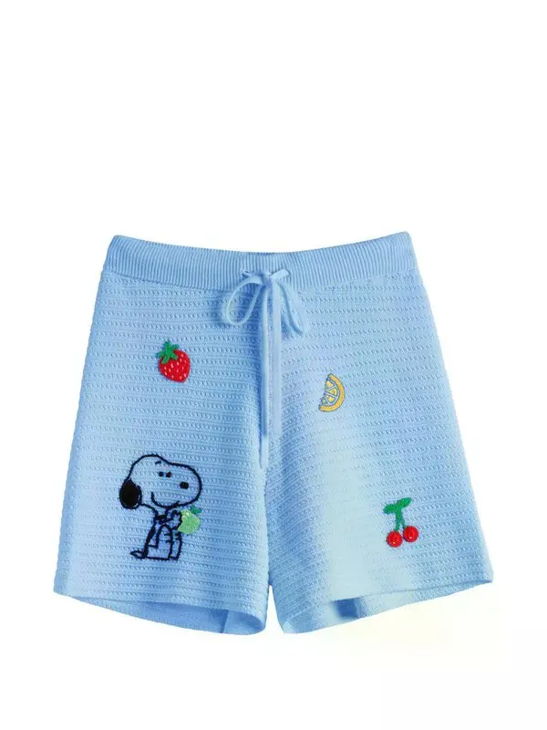Chinti & Parker Snoopy Crochet Embroidered Cotton Shorts - Blue