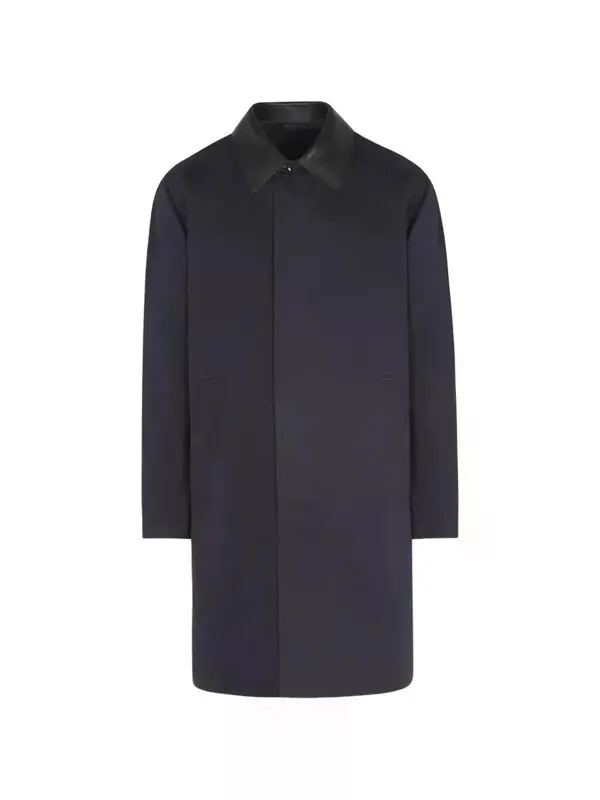 Brioni Coat With Leather Collar - Blue