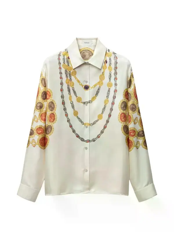 Versace Printed Silk Twill Shirt - Neutrals