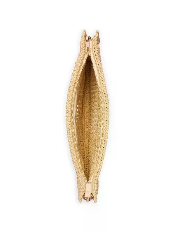 Tory Burch Logo Patch Woven Raffia Clutch With Wristlet - Neutrals