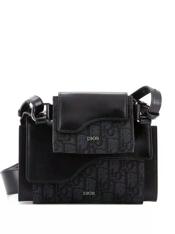 Dior Elite Shoulder Pouch Oblique Canvas And Calfskin Crossbody Bag - Black