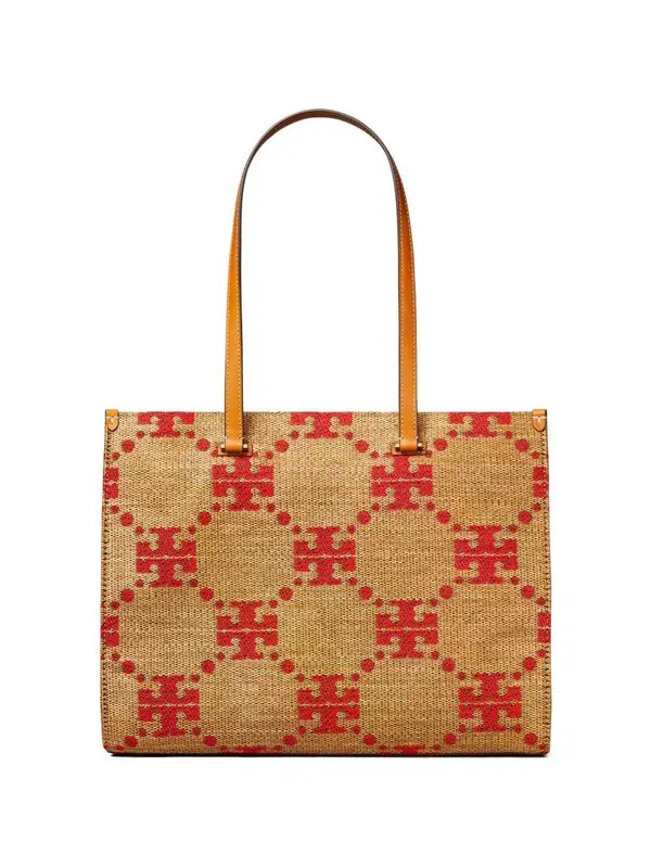 Tory Burch T Monogram Woven Tote Bag - Neutrals